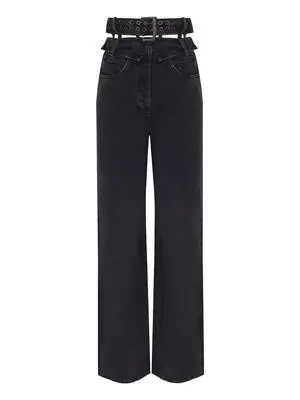 IN.K II Belted High-waisted Wide-leg Jeans - Black