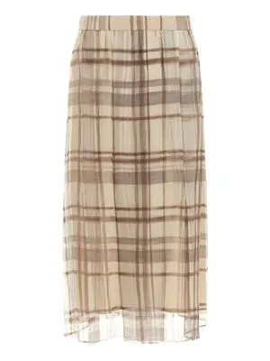 Brunello Cucinelli Silk Organza Pleated Skirt In Macrocheck Print - No