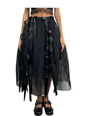 Simone Rocha A-line Skirt With Ribbon Trim - Black
