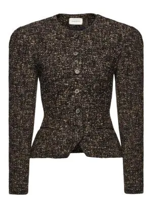 Magda Butrym Fitted Boucle Peplum Blazer - Brown