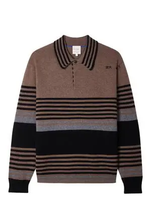 Paul Smith Light Brown Stripe Cashmere Polo Sweater Light Brown