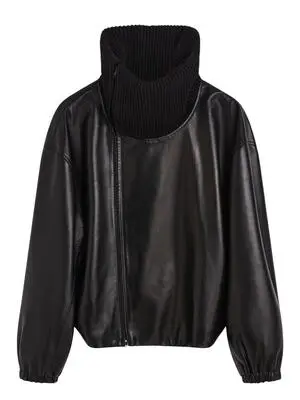 Phoebe Philo Ribbed-collar Leather Jacket - Black