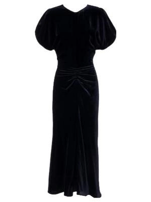 Victoria Beckham Bela Gathered Velvet Midi Dress - No