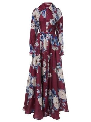 LEO Josephine Belted Floral Silk Gown Multicolor