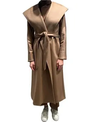 Max Mara Long-sleeved Hooded Coat - Camel
