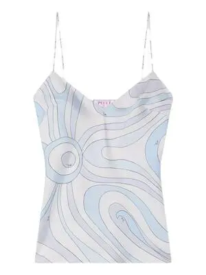 Emilio Pucci Marmo-print Silk Top Light Blue