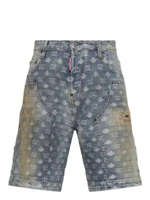 Dsquared2 Monogram Dirty Wash Carpenter Shorts - Blue