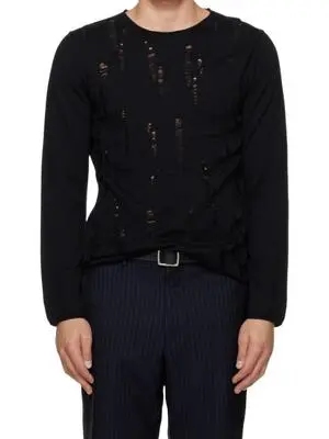 Comme Des Garçons Crew-neck Rolled-edge Knit Top - Black