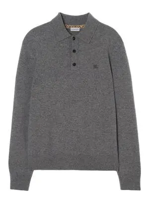 Burberry Long-sleeve Cashmere Blend Polo Shirt Grey
