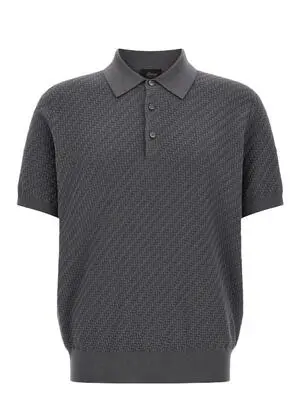 Brioni Woven Pattern Knitted Polo Shirt - Grey