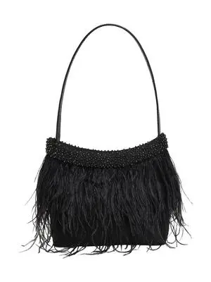 Staud Satin Feather Winslow Shoulder Bag Black