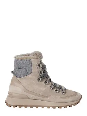 Brunello Cucinelli Suede Shearling-trim Hiking Boots - Beige