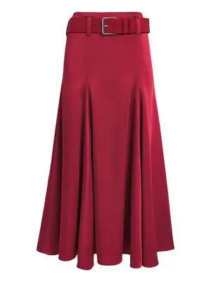 Safiyaa Crepe Belted High-waist Midi Skirt - Red