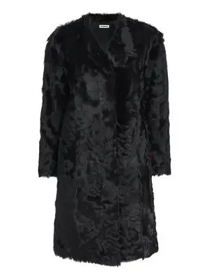 JIL SANDER Fur V-neck Coat - Black