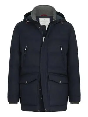 Brunello Cucinelli Wool Hooded Padded Jacket - Blue