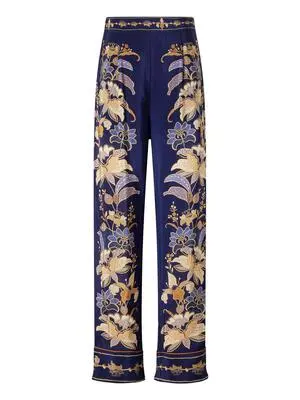Farm Rio Lara Floral-print Crepe De Chine Wide-leg Pants Blue