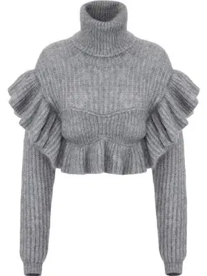 Elisabetta Franchi Elisabetta Franchi Ruffled Cropped Knitted Sweater Grey