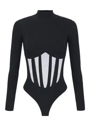 Elisabetta Franchi Color-block Long-sleeve Bodysuit - Black