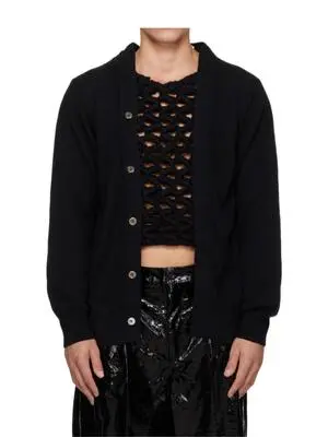 Comme Des Garçons Woven Insert Cardigan - Black