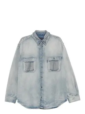 HAIKURE Nelson Distressed Patchwork Denim Shirt - Light Blue
