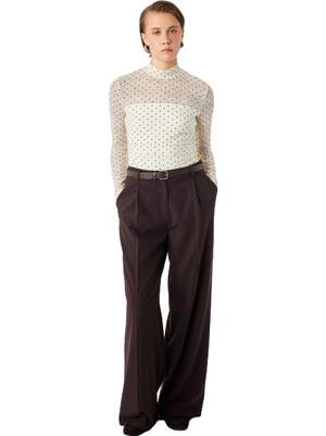 Koton Long Sleeve High Neck Polka Dot Mesh Blouse - Ecru Design