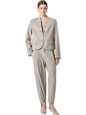 Koton Stand Collar Long Sleeve Military Blazer With Gold Button Detail - Beige