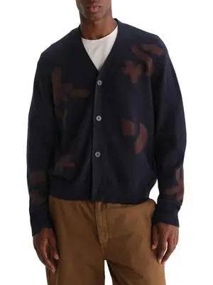 WAX LONDON Walker Felted Applique Cardigan - Navy/brown