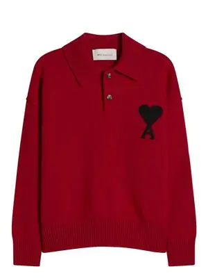 AMI Paris Contrasted Adc Polo Ruby Red/black