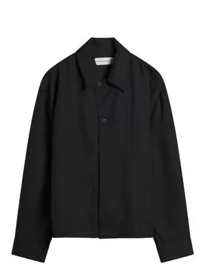 Studio Nicholson Rrick Tech Wool Open Collar Shirt - Black