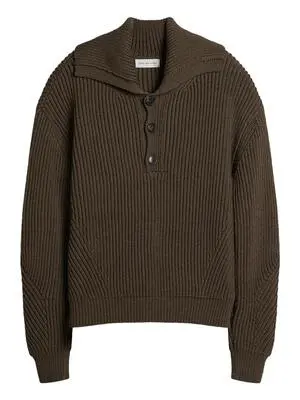 Dries Van Noten Mallawi Ribbed Polo Jumper - Brown