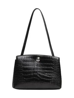 LIFFNER Pushlock Pouch Croc Embossed Shoulder Bag - Black/silver