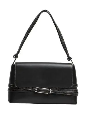 LIFFNER Belted Grained Leather Shoulder Bag - Black/silver