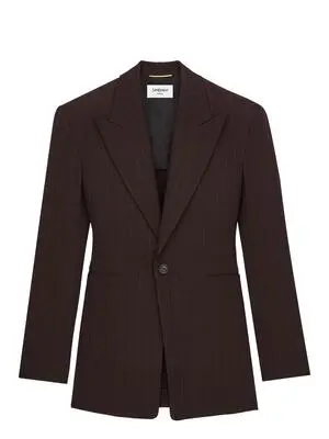 Saint Laurent Single-breasted Jacket In Chalk-stripe Wool Mélange - Marron/beige