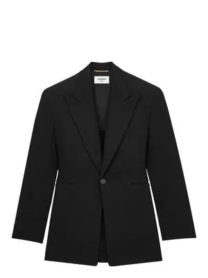 Saint Laurent Single-breasted Jacket In Wool Mélange - Noir