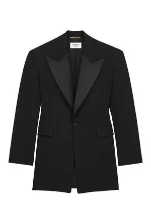 Saint Laurent Single-breasted Tuxedo Jacket In Grain De Poudre - Noir