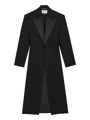 Saint Laurent Long Tuxedo Coat In Grain De Poudre - Noir