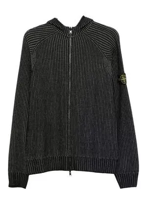 Stone Island Ribbed-knit Zip-up Cardigan - Black