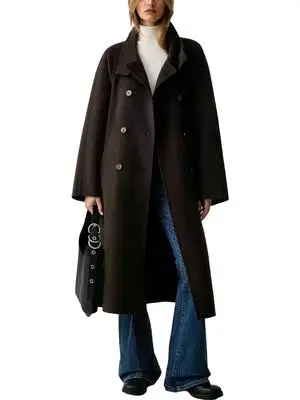 VICOLO Double-breasted Belted Coat - Brown