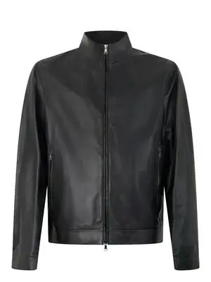 Paul & Shark Mandarin-collar Leather Jacket - Black