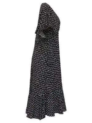 Diane Von Furstenberg Printed V-neck Dress - Black