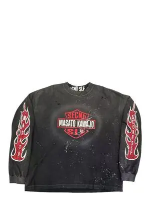 SECND SLF X Masato Kawajo Distressed Long-sleeved T-shirt - Black