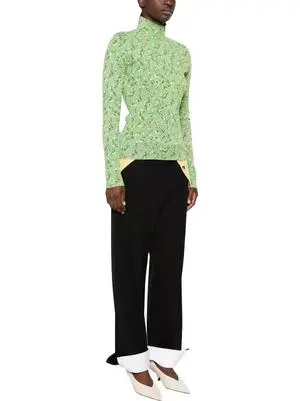 Loewe Floral-print High-neck Sweater Green