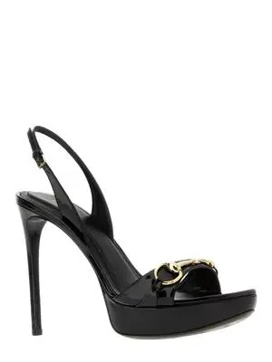 Gucci Horsebit Patent Leather Sandals - Black