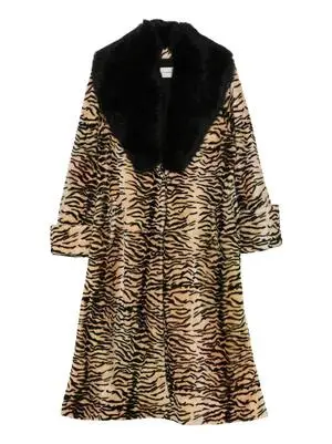 Nour Hammour Nina Tiger-print Shearling Coat Neutrals