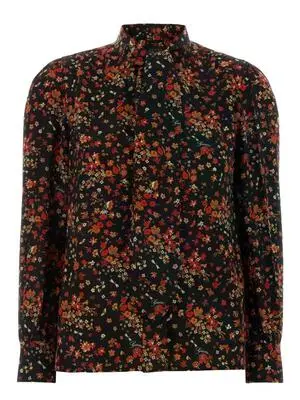 Gucci Floral-print Pussy-bow Shirt - Black