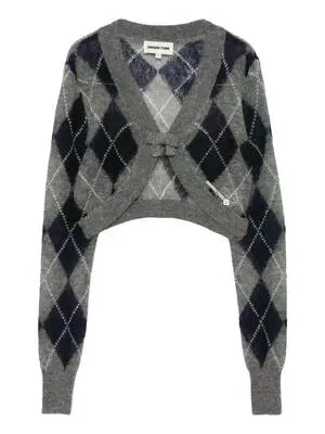 SHUSHU/TONG Argyle Cropped Cardigan - Grey
