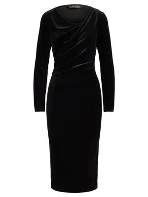 Ralph Lauren Draped Velvet Midi Dress - Black