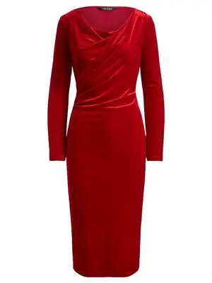 Ralph Lauren Midi Draped Velvet Dress - Red