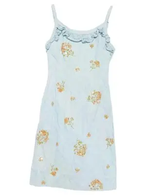 SHUSHU/TONG Ruffled Floral-embellished Midi Dress - Blue