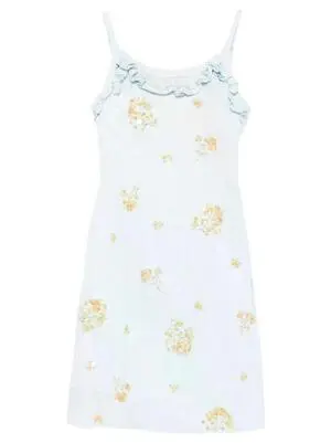 SHUSHU/TONG Ruffled Floral-embellished Midi Dress - Blue